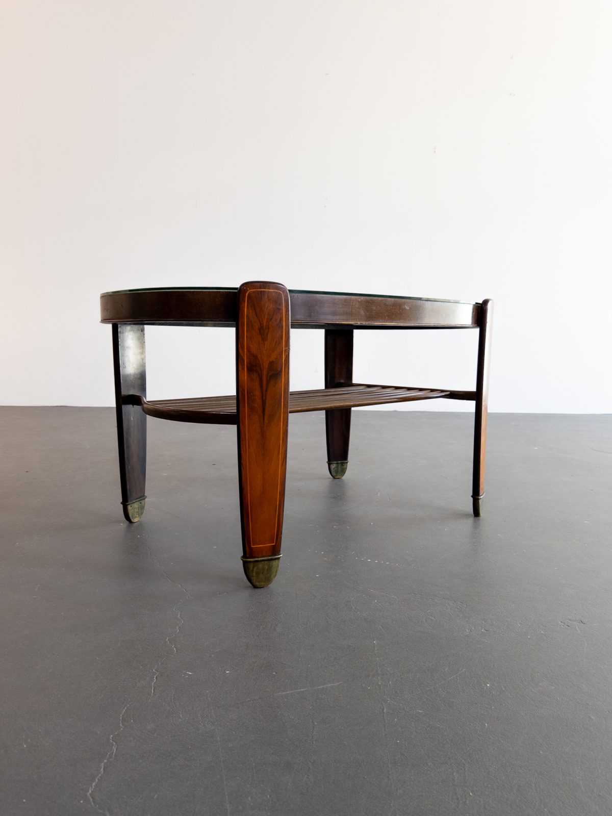 Art Deco soffbord med glastopp och mässingsdetaljer • Reformfurniture